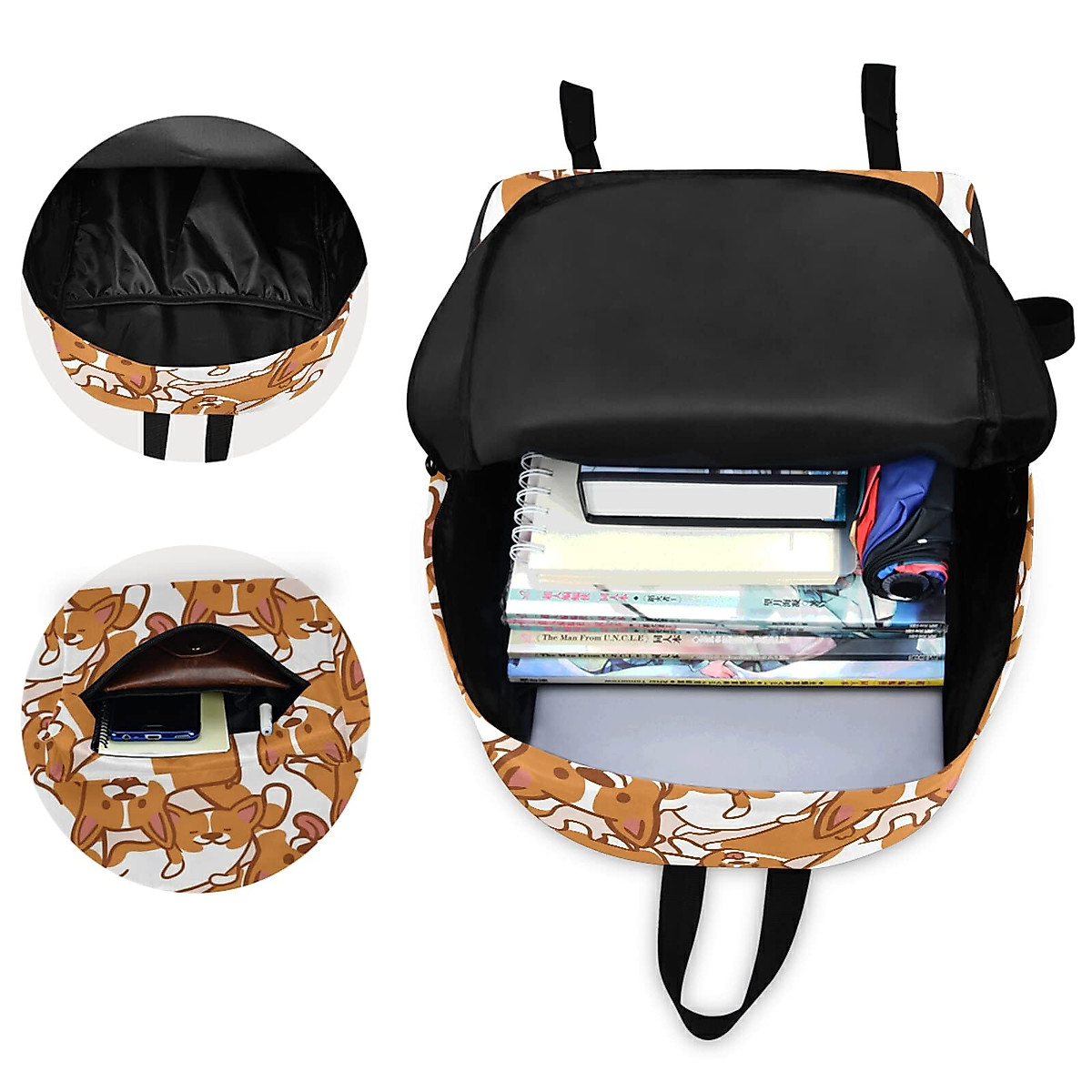 Fustylead Cute Corgi Dogs Funny Personalized Kids Backpack, Durable School Bag for Boys Girls