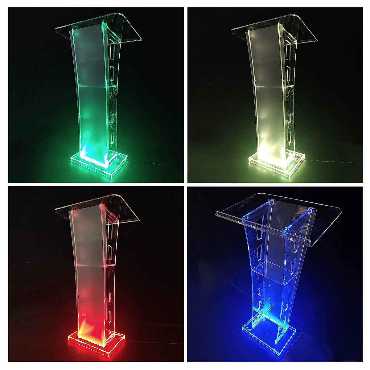Clear Podium Stand with Lights, 43”Acrylic Podium Pulpits for Churches Professional Portable Presentation Podium Lectern for Offices and Classrooms