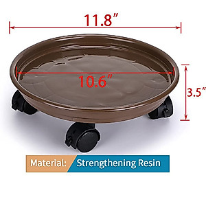 2Pcs Plant Caddy,Planter Pot Mover, Plant Pot Pallet Dolly Caster with Universal Wheels, Round Movable Planter Dolly Trolley Tray Pallet Outdoor Indoor Tree Flower Stand Planter (11.8 inch+2pcs+brown)