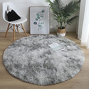 GumoHK 4x4 Soft Grey Round Rug for Bedroom Modern Fluffy Circle Carpet for Kids Girls Baby Room Indoor Shaggy Plush Circular Nursery Rugs Cute Cozy Area Rugs for Living Room