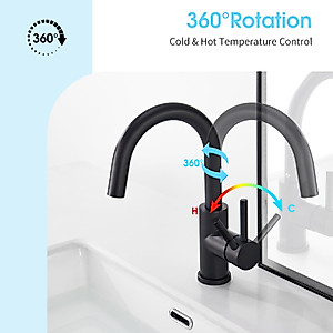 CREA Bar Sink Faucet,Black Bathroom Faucet with Pop Up Drain Stopper Overflow,Pre Wet Small Kitchen Sink Faucet Single Hole 1 Handle Stainless Steel,Bathroom Sink Stopper Hair Catcher