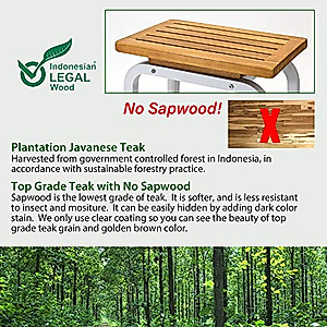 Aman Teak & Aluminum Indoor Outdoor Shower/Bath/Spa/Patio Stool Bench, Seat Chair, Side Table with Storage Shelf and Adjustable TPR Feet, Anthology Spa Collection, B101/GRY (Light Gray)