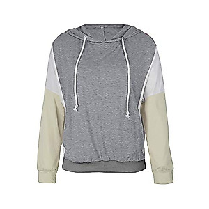 Women's Active Sweatshirt Hoodie,Long Sleeve Block Color Drawstring Pullover Tops with Pockets Gray