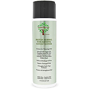 MOUNTAIN TOP Biotin Herbal Thickening Conditioner (8 oz / 273 ml) with Argan Oil, Pumpkin Seed Oil, Saw Palmetto, Tea Tree Oil & Willow Bark - For Dry, Frizzy, Thinning Hair - Men & Women