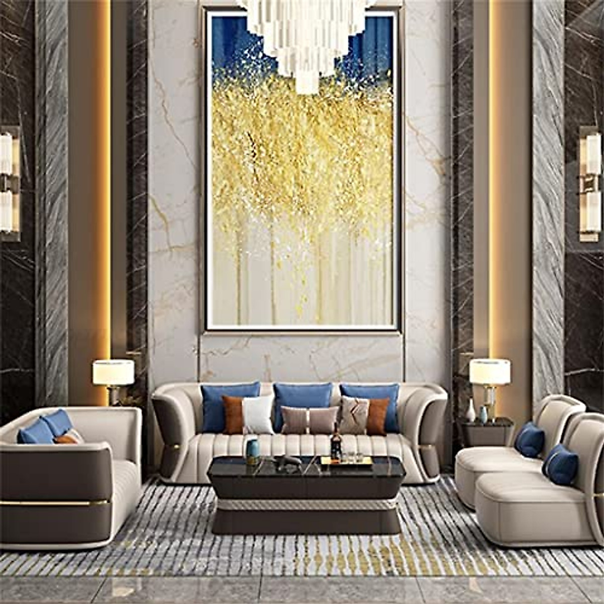 SXNBH Italian Leather Sofa Model House Designer Large Apartment Villa Living Room American Leather Sofa