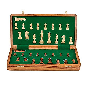 14 Inch Large Wood Magnetic Chess Set with Storage - Folding Wooden Travel Chess Board Game with Chessmen Storage - Handmade Tournament Chess Set - Best Strategy Educational Toy for Adults Teens