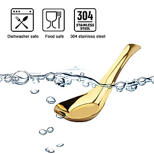 Asian Soup Spoons Stainless Steel Chinese Soup Spoons Set of 6 Soup Spoons Silverware Cucharas Para Comer for Ramen Pho Wonton Dumpling Noodles (gold)