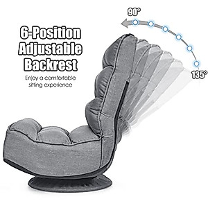 Giantex 360 Degree Swivel Floor Chair, Folding Floor Gaming Chair with 6 Positions Adjustable, Lazy Sofa Lounge Chair w/Tufted Back Support, Video Gaming Chair for Reading TV Watching (Gray)
