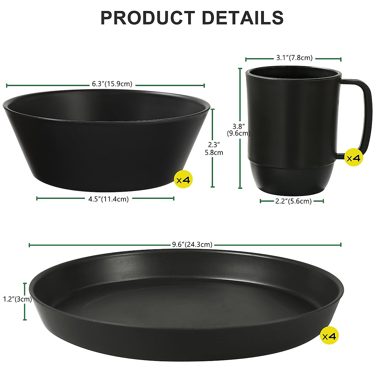 Shopwithgreen Wheat Straw Dinnerware Sets, 12 PCS Microwave Unbreakable Plates and Bowls Sets, Reusable Lightweight Tableware Dinner Dishes, Bowls, Cups, Dishes for Camping, Kitchen, RV