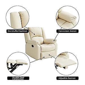 YuuYee Recliner Chair, Manual Recliners, Leather Reclining Chairs for Living Room with Overstuffed Arm and Back, Soft Armchair for Bedroom, Home Theater Lounge Seat, Beige