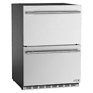 HCK 24 Inch Undercounter Refrigerator - 5.1 Cu.ft. Double Drawer & Dual Zone Stainless Steel Beverage Fridge Cooler for Home and Commercial Use - Indoor/Outdoor