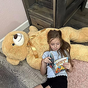 MorisMos 52'' Giant Teddy Bear Stuffed Animals, Cuddly Soft Big Teddy Bears Plush, Large Stuffed Bears for Kids, Baby Shower, Christmas, (Light Brown)