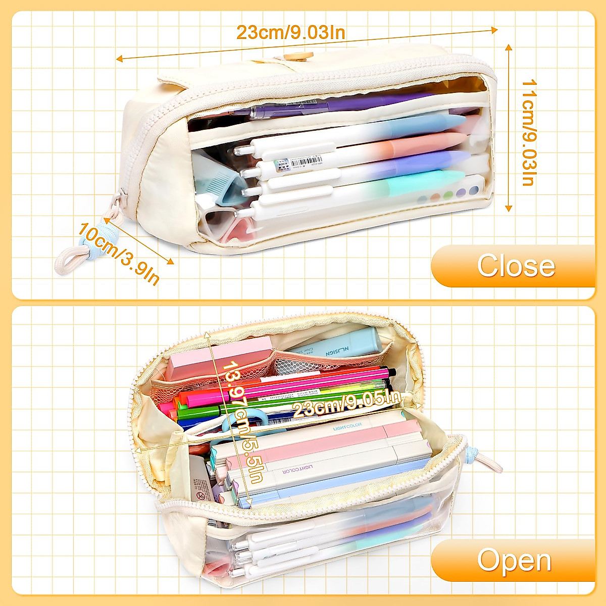 Toplive Big Capacity Pencil Case Large Pencil Pouch Stationery Pen Bag Big Pen Brushes Organizer Cases, Home College Office Travel Storage Cosmetic Bag for Women Adult, White