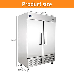 CHUMART 54" W Commercial Freezer with 2 door Stainless Steel 49 Cu. Ft Reach-in Freezer 6 Adjustable shelves Fan Cooling Freezer for Restaurant, Commercial Kitchen, Shop, ETL Certification