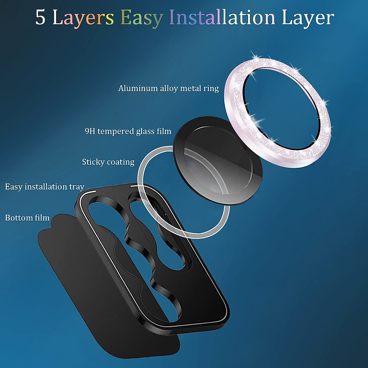 Kanosan Compatible for Samsung Galaxy S23 Ultra Camera Lens Protector, Aluminium Alloy Ring 9H Tempered Glass Decorative Accessories Camera Cover for Galaxy S23 Ultra Glitter Pink