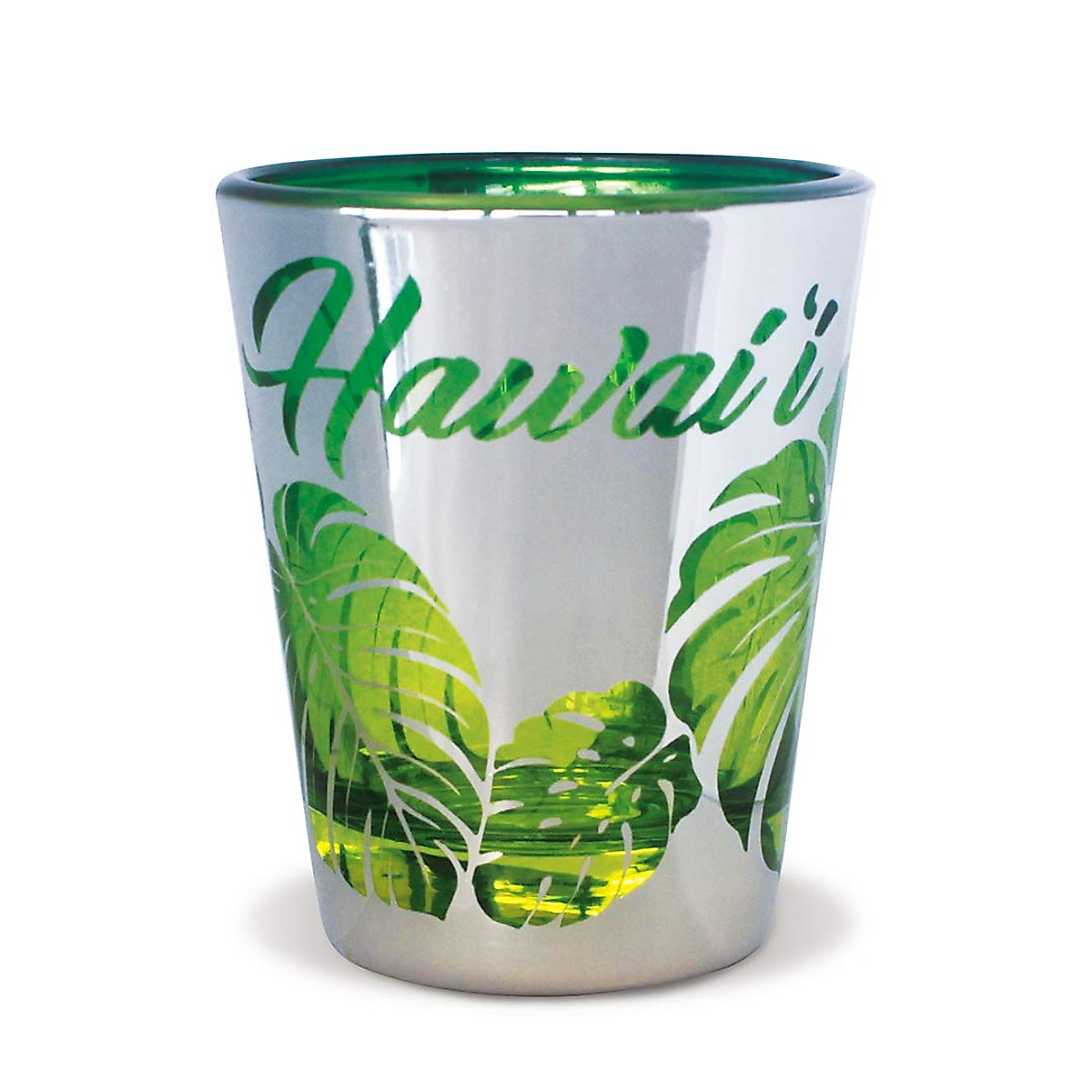 Hawaiian Tropical Foil Short 1 oz Shot Glass (Monstera Hawaii)