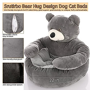 Cute Bear Hug Design Dog Cat Beds Plush Pet Beds Cuddler, Warm Soft Calming Dog Beds with Removable Washable Cover Non-Slip Bottom (Diameter 22 in, Grey)