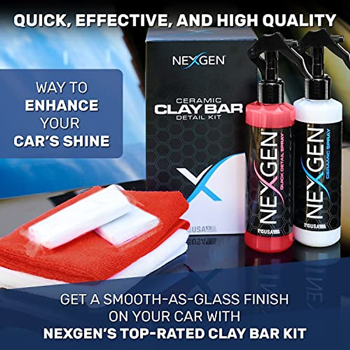 Nexgen Premium Clay Bar Kit — Complete Car Cleaning Kit — 5 Piece Professional-Grade Clay Bars Auto Detailing Wax Kit for Cars, RVs, Motorcycles, Boats, and ATVs