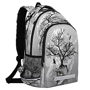YoCosy Black Bird Grey Gothic Skull Tree Backpack School Bookbag Laptop Purse Casual Daypack for Teen Girls Women Boys Men College Travel