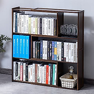 COPREE Multifunctional 4-Layer + 4-Layer Bookshelf Combination,Bamboo 4 Tier Book Shelves, Walnut-Colored Freestanding Book Rack Organizer Shelving Unit Storage for Living Room, Bedroom and Office