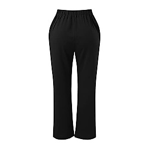 Women Loose Pants Red Linen Pants Linen Pants Women Wide Leg Pants Fashion Drawstring Elastic Trousers Comfy Straight Leg Long Pants with (B4-Black, XL) Unusual Gifts