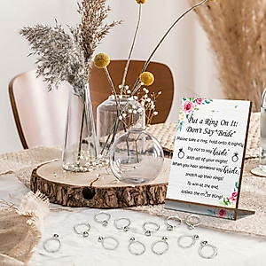 Tatuo Put a Ring on It Bridal Shower Game with 100 Pcs Fake Rings Metal Engagement Rings Rustic Greenery Theme Not Say Bride Rules Wooden Sign Bridal Shower Gifts for Guests(Silver)