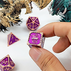 ZECIDOT DND Dice Set D&D Dungeons and Dragons Metal Polyhedral Table Games Dice Accessories Gifts of 7 Pathfinder Shadowrun Roleplaying MTG RPG Multi Sided Giant Large Dice (red Copper Purple)