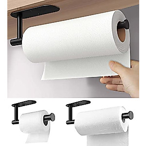 Youdian Adjustable Paper Towel Holder Under Cabinet-Adhesive Toilet Paper Holder Wall Mount,Extendable Towel Rack,Towel Bar for Bathroom,Under Counter Paper Towel Roll Holder for Kitchen with 5 Hooks