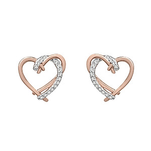 Timeless Love 1/10 ct Diamond Heart Shaped Earrings Set in Sterling Silver with 14K Pink Gold Plating, Dainty Jewelry, Women’s Fashion Earrings, Earring Closure: Post & Nut