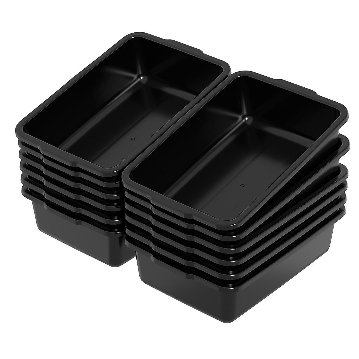 DynkoNA 13 Liter Commercial Tote Box, 12-Pack Plastic Bus Tubs Bus Boxes, Black