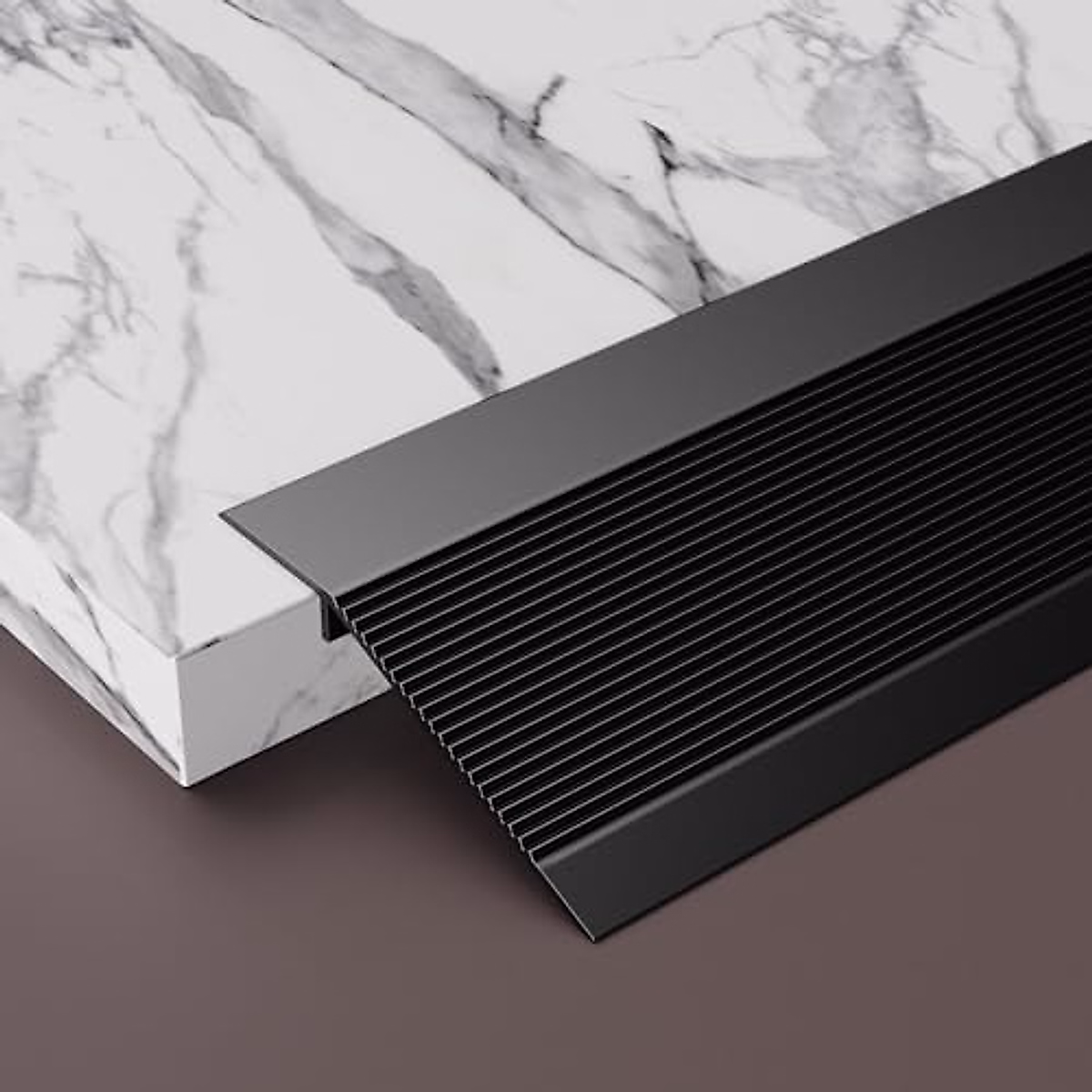 4 inch Floor Transition Strip, 36" Threshold Ramp, Aluminum Exterior Door Thresholds for Wheelchair Access Wood Tile Vinyl Flooring, Extra Wide Metal Entrance Door Edge Trim, Black,1Pack