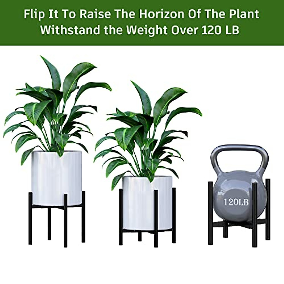 2 PACK Black Metal Adjustable Plant Stand for Indoor Plants, Rustproof Iron Mid Century Plant Stand suitable for outdoor, Boho Plant Stand Holder Balcony Fits 8-12 INCH Pots for Living Room