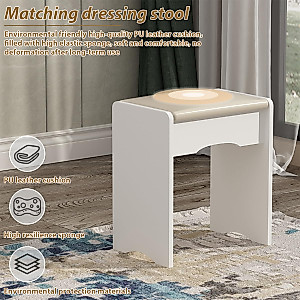 FUFU&GAGA Vanity Set with Mirror, Makeup Vanity Dressing Table with 5 Drawers, Shelves, Dresser Desk & Cushioned Stool Set (White, No Light)