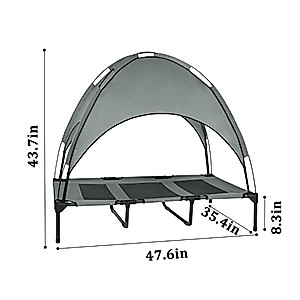 Outdoor Dog Bed with Canopy, Breathable Portable Elevated Dog Bed with Tent, Raised Cooling Dog Cots Beds for Large Dogs with Removable Sunshade Awning (Grey)