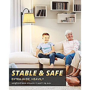 Floor Lamp for Living Room，Modern Lamp with Rotary Switch, Adjustable Tall Standing Reading Lamp with Hanging Linen Shade for Bedroom, Office, Black（3 Color Temperatures Bulb Included ）