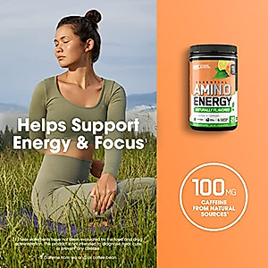 Optimum Nutrition Amino Energy Naturally Flavored Powder, Pre Workout, BCAAs, Amino Acids, Keto Friendly, Green Tea Extract, Energy Powder - Peach Lemonade, 25 Servings