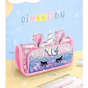 LISEVO Cute Pencil Case, 3D Pencil Pouch for Girls Kids, Sparkly Pencil Bag with Sequins for Students, Glitter Bling School Supplies Stationary Pen Holder