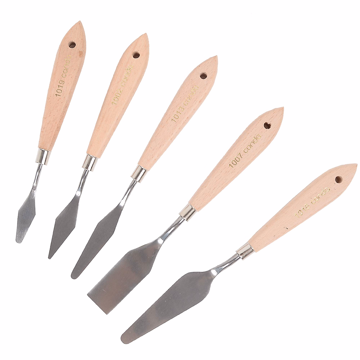 CONDA Artist Palette Knife Set - 5 Pieces Painting Knives for Acrylic, Flexible Stainless Steel Spatula Pallet knife for Mixing Color, Spreading, Applying Oil Paint on Canvases, Wood Handles