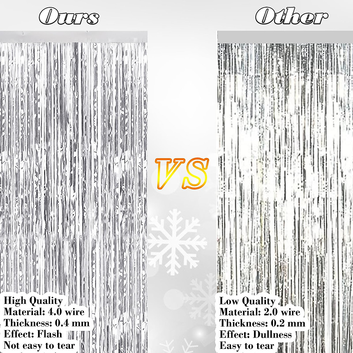 Silver Foil Fringe Backdrop Curtains 6 Pack of 3.28 ft x 8.28 ft Thicken Metallic Tinsel Streamer Party Decorations for Christmas New Year Birthday Wedding Graduation Party Decor Supplies