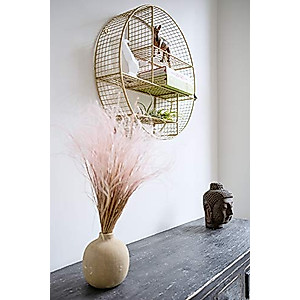 kimisty Gold Round Wall Shelf, 20 Inch Extra Large, Circular Bathroom, Bedroom Floating Shelves, Circle Brass Geometric Wall Art, Boho Metal Wire Mesh Sconce & Crystal Shelf