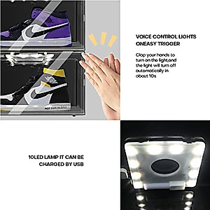 Boshen 1 Pack LED Shoe Display Cases with Voice Control Stackable Extra Large Sneaker Storage Box Magnetic Drop Side Shoe Collection Organizer for Mens 13.5 & Womens 14