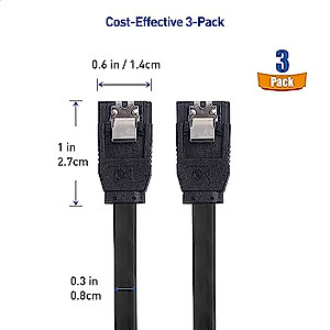 Cable Matters 3-Pack SATA III 6.0 Gbps SATA Cable 18 Inches (SATA Cable for SSD, SATA SSD Cable, SATA 3 Cables) Black