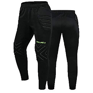 KELME Soccer Goalkeeper Pants Pro with Protection Pads – Padded Soccer Goalie Pants – Kids, Youth and Adults Sizes (Black/Yellow, Medium)