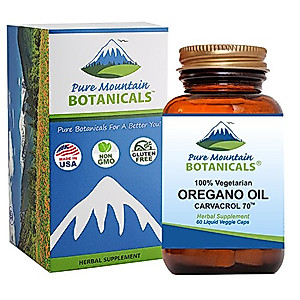 Pure Mountain Botanicals Wild Oregano Oil Capsules - 60 Vegan Caps – Now with 510mg Mediterranean Oil of Oregano