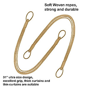 MALOINTEX 2 Pack Curtain 4 Strand Ropes Tiebacks Tie-Backs, Curtain Handmade Holdbacks, Polyester 4 Strand Cord Rope Tieback - Gold