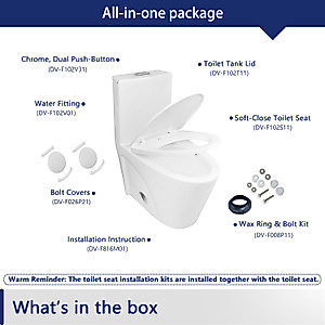 DeerValley Elongated One Piece Toilet with Comfortable Chair Seat Height 17", Dual Power Flush Toilet 1.1/1.6 GPF and 12'' Rough-In Toilet Bowl DV-1F52102