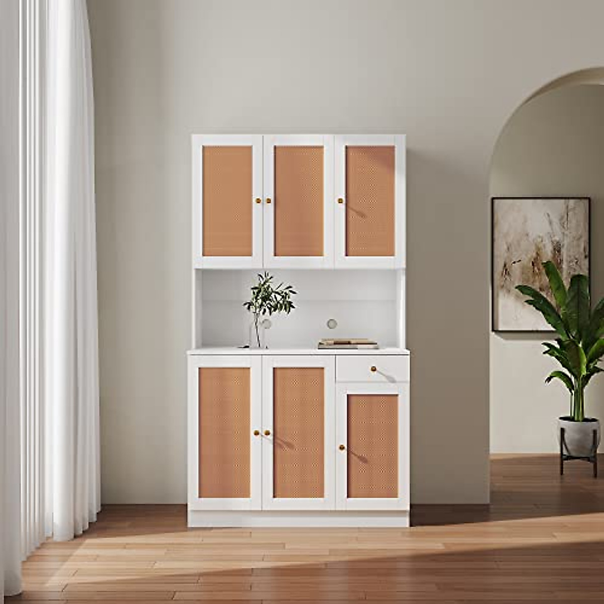 Holaki 71"Buffet Hutch Cabinet Freestanding Kitchen Sideboard Pantry Cabinet Cupboard Wood Versatile Wardrobe & Kitchen Cabinet,Craft Storage,Microwave Cabinet with 6 Doors,3 Shelves & 1 Drawer(White)