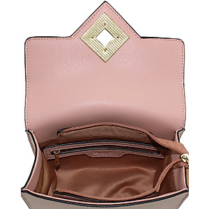 B BRENTANO Vegan Medium Crossbody Top Handle Purse with Metallic Trim (Blush Pink)