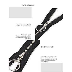 2PCS #5 38inch Two Way Separating Zippers(Open-end Zipper) for Jackets Sewing Coats Crafts,Silver Metal Zippers Bulk（White Belt-38in 2pcs）