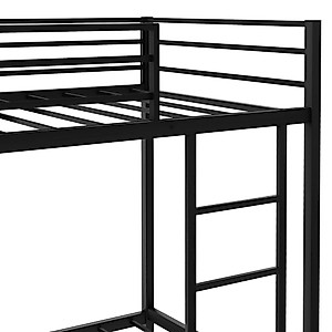 Twin Over Twin Metal Bunk Bed, Low Bunk Bed with Ladder for Kids,Toddlers,Teens,No Box Spring Needed， Black